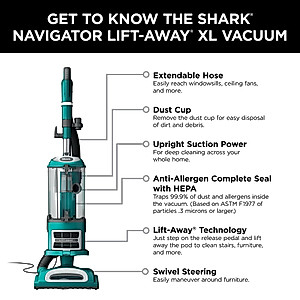 SHARK CU510 Lift-Away XL Upright Vacuum with Crevice Tool, Emerald Green (Renewed)