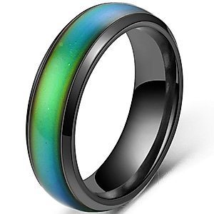 4mm Stainless Steel Temperature Sensative Color Changing Wedding Band Mood Ring (Black, 5)