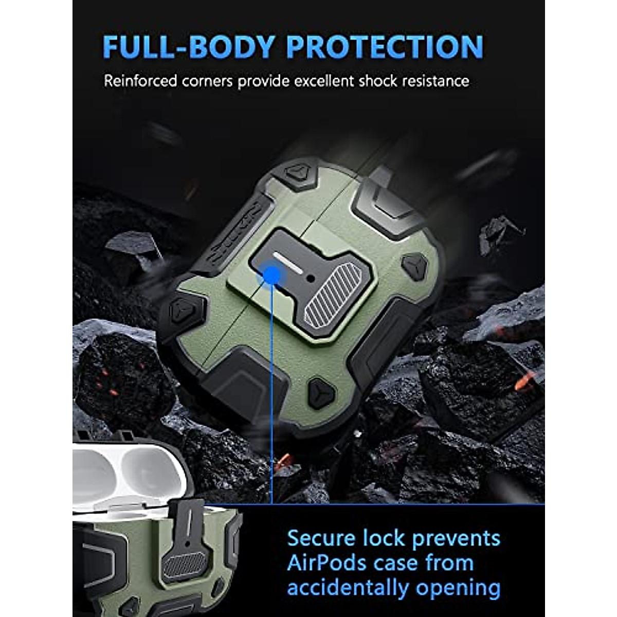 Nillkin Airpods Pro 2nd Generation Case with Secure Lock Magnets, Airpods Pro 2 Case for Men Women with Metal Keychain, Full Body Shockproof Protective Case for Airpods Pro 2 Case Cover 2022 Green