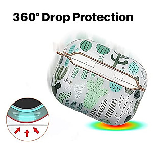 Airpods Pro Case with Keychain and Cute Skin, Air Pod Pro Hard Protective Cover for Women and Girls, Compatible with Apple iPods Pro Earbuds Charging Case 2019, Cactus