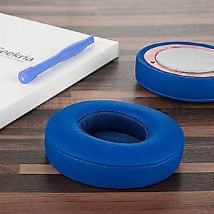 Geekria QuickFit Replacement Ear Pads for Beats Solo 2.0 Wireless (B0534) On-Ear Headphones Earpads, Headset Ear Cushion Repair Parts (Blue)