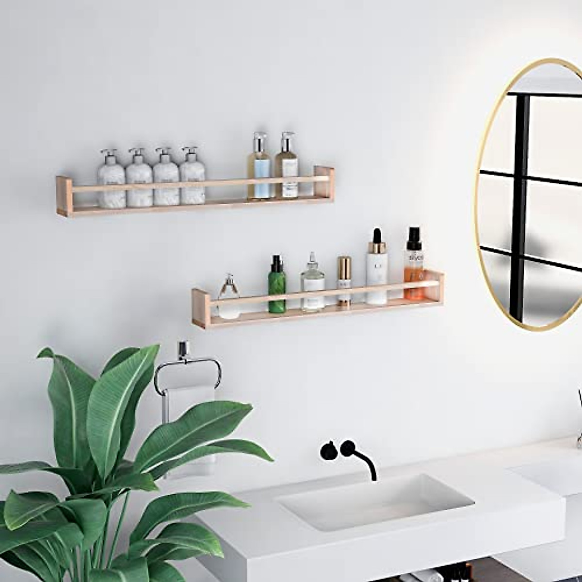 Esonal Floating Nursery Book Shelves Natural Wood 36 Inch Wall Mounted Floating Shelf for Room Cosmetic Storage Shelves Bathroom Storage Shelves Display Shelf Set of 2