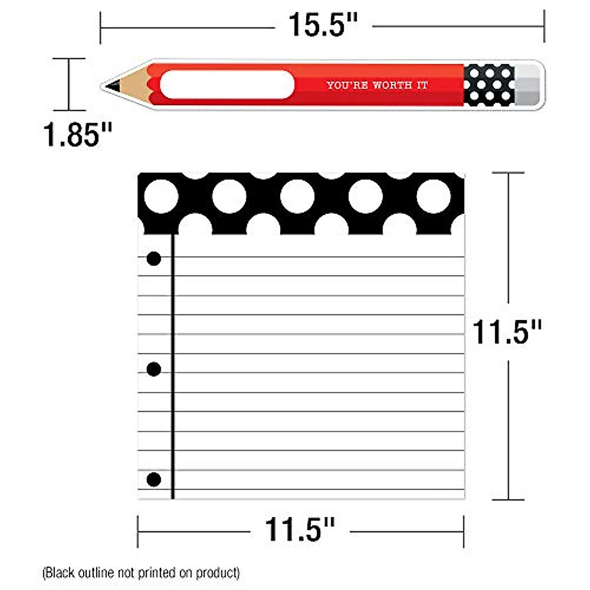 Schoolgirl Style Black, White & Stylish Brights 12 Piece Pencil and Paper Bulletin Board Cutouts, Pencil and Paper Bulletin Board Decorations and Classroom Décor