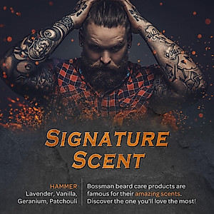 Bossman Hair & Beard Pomade - Gift for Valentine's Day for Him - All Day Hold, Control and Moisturizing Hair, Beard and Moustache Styling Product - Natural Strong Hold Pomade (Hammer Scent)