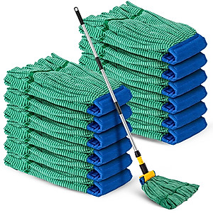 Hushee 6 Pack Large Microfiber Tube Mop Heads 18 oz Heavy Duty Commercial Industrial Wet Mop Head Refill Reusable Machine Washable Looped End Mopheads for Hardwood, Tile, Laminate Floors, Green
