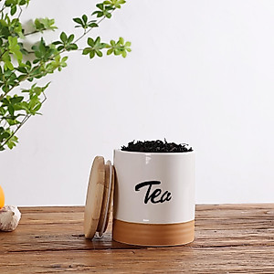 LEETOYI Ceramic Food Storage Containers with Lid,Modern Farmhouse Kitchen Decor, Countertop Food Storage Caddy Organizer, 4.5Inch 31oz (Labeled Tea)
