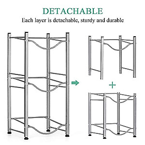 Water Cooler Jug Rack, 3-Tier Water Bottle Storage Rack 5 Gallon Detachable Heavy Duty Water Bottle Shelf for Home Office Kitchen Organization Silver