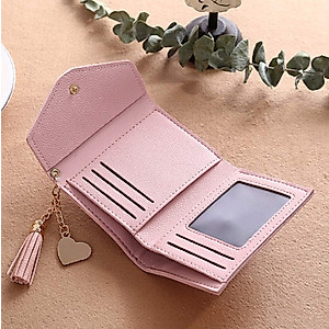 Small Leather Wallet for Women Girls Credit Card Holder Purse Pink