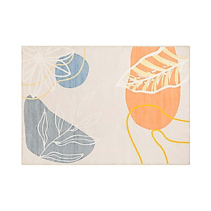Phantoscope 5'x7' Illustration Collection Area Rug, Washable Living Room Rug Non-Slip, Low-Pile Abstract Plant Painting Carpet for Bedroom Dining Room Office Indoor Outdoor Printed Rug, Beige
