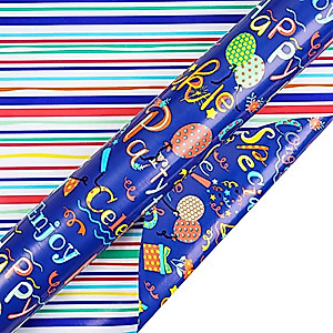 MAYPLUSS Reversible Wrapping Paper Roll - Mini Roll - 17 Inch X 32.8 Feet - Birthday Design (47.3 sq.ft.ttl)