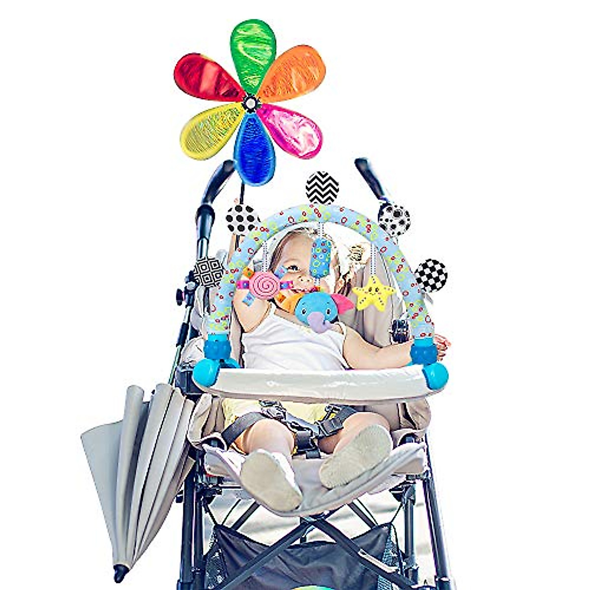 Caterbee Travel Arch Bassinet Toys for Infant & Toddlers, Baby Stroller Toy Crib Accessory & Pram Activity Bar Toy for Indoor and Outdoor (Elephant)