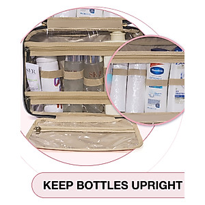 BAGSMART Toiletry Bag Travel Bag with Hanging Hook, Water-resistant Makeup Cosmetic Bag Travel Organizer for Accessories, Shampoo, Full Sized Container, Toiletries (Red Floral, Large)