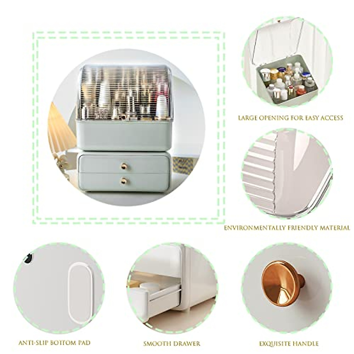 WGLAWL Cosmetic Display Cases, Countertop Makeup Organizer Stands Holder Box Cosmetic Storage Rack Cabinet with Drawers Lipstick Rack, for Bathroom Bedroom Dresser Vanity (Without Lipstick)