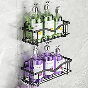 BABYLION1 Black Shower Caddy – 2 Pack, Bathroom Shower Organizer – Rustproof 304 Stainless Steel, Wall Mounted Adhesive Bathroom Shelf for Inside Shower