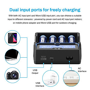 XTAR X4 Extended Version Protected 21700 20700 Battery Charger LCD Display AC Input Port 18650 Charger 2A Fast Charger with Mirco USB Output for Rechargeable 3.6V 3.7V Li-ion 1.2V Ni-MH Ni-CD Battery