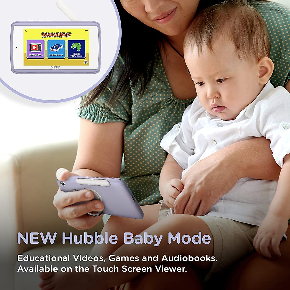 Hubble Connect Touch Twin 5" Smart Baby Monitor with Camera and Audio, WiFi Baby Camera Monitor with Flexible Wall Mount; Pan Tilt Zoom; 2Way Talk, Interactive Smart HD Monitor & Smartphone App