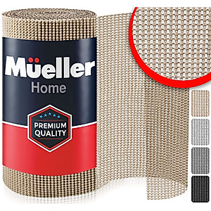 Mueller Drawer and Shelf Liner, 12 in x 20 FT Heavy-Duty, Slip-Resistant Wire Shelf Liners for Kitchen Cabinets, Drawer Liners Kitchen, Shelf Paper for Desks, Durable Non-Adhesive Waterproof Beige