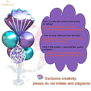 Mermaid Table Centerpiece Balloons Stand Kit 2 Sets with 2 Sea Shells Foil Balloons 14 Purple Blue Latex Balloons for Birthday Beach Mermaid Theme Sea Theme Party Mermaid Birthday Decorations