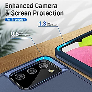 Janmitta Case for Samsung Galaxy A03s with Screen Protector+Camera Lens Protector,Heavy Duty Shockproof Full Body Protective Cover,Built in Finger Ring Stable Holder Kickstand,2022 Navy Blue