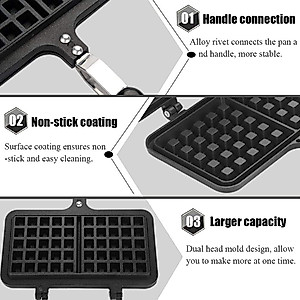 Cast Iron Waffle Maker, Non-stick Aluminum Stovetop Double Mini Waffle Baking Pan for Snacks Breakfast Dessert, 8.5 x 13.2inch Stovetop Belgium Waffle Iron Maker Waffle Pan Pie Maker Waffle Pan Pot