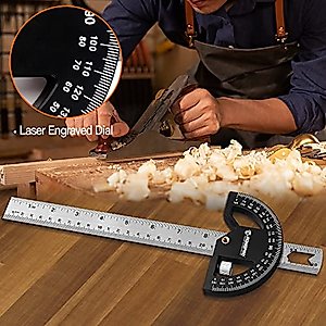 RONGPRO Angle Protractor Square Head 12 Inch, Adjustable Protractor Angle Finder, Featuring Precision Laser-Inside & Outside Angle Finder for Carpenters, Plumbers and All Building Trades