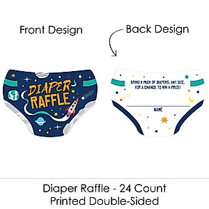 Big Dot of Happiness Blast Off to Outer Space - Diaper Shaped Raffle Ticket Inserts - Rocket Ship Baby Shower Activities - Diaper Raffle Game - Set of 24