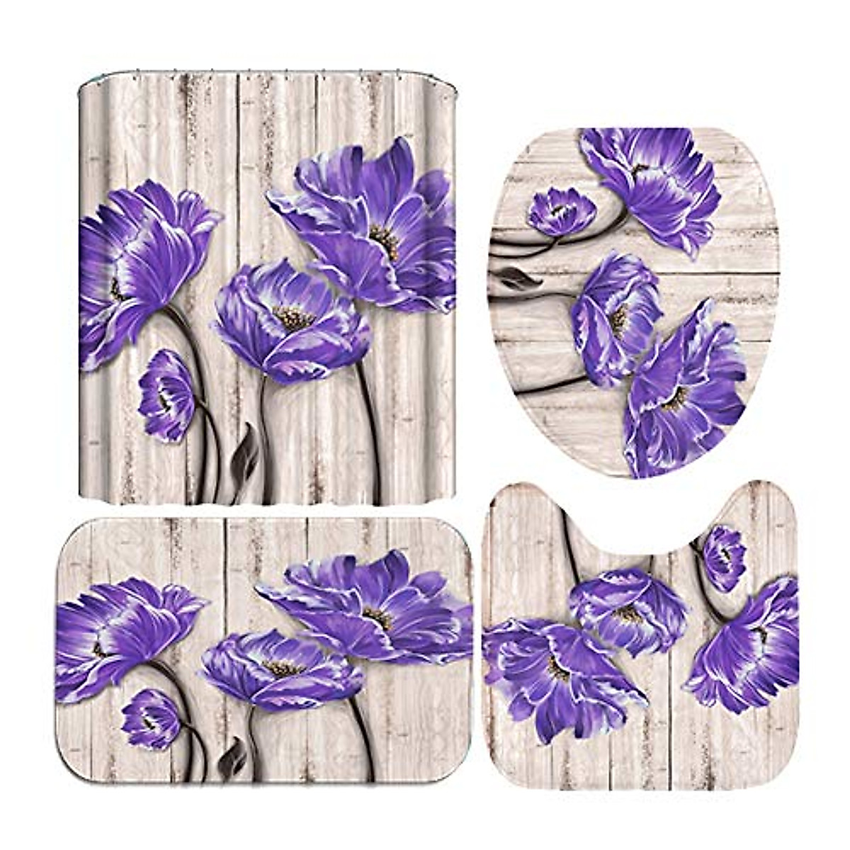 Valcatch 1 Set 3D Digital Printing Shower Curtain Sets with Rugs Toilet Lid Cover and Bath Mat Stylish Ice Cube Shower Curtain with 12 Hooks for Home Hotel Party Bathroom Decorations