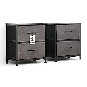 CAPHAUS Set of 2 Drawer Storage Tower w/ 2 Fabric Bins, Nightstand w/ 2 Drawers, Sorting Unit, Chest of Drawers, Organizer w/ P2 Board Top & Fabric Bins, Organizer Unit for Multi-purpose, Grey Oak