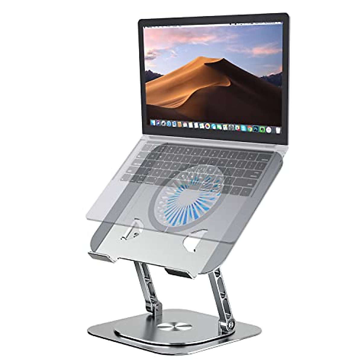 LIENS Adjustable Laptop Stand with 360 Rotating Base Compatible with MacBook Pro/Air Notebook up to 17 Inches Silver (Silver with Fan)