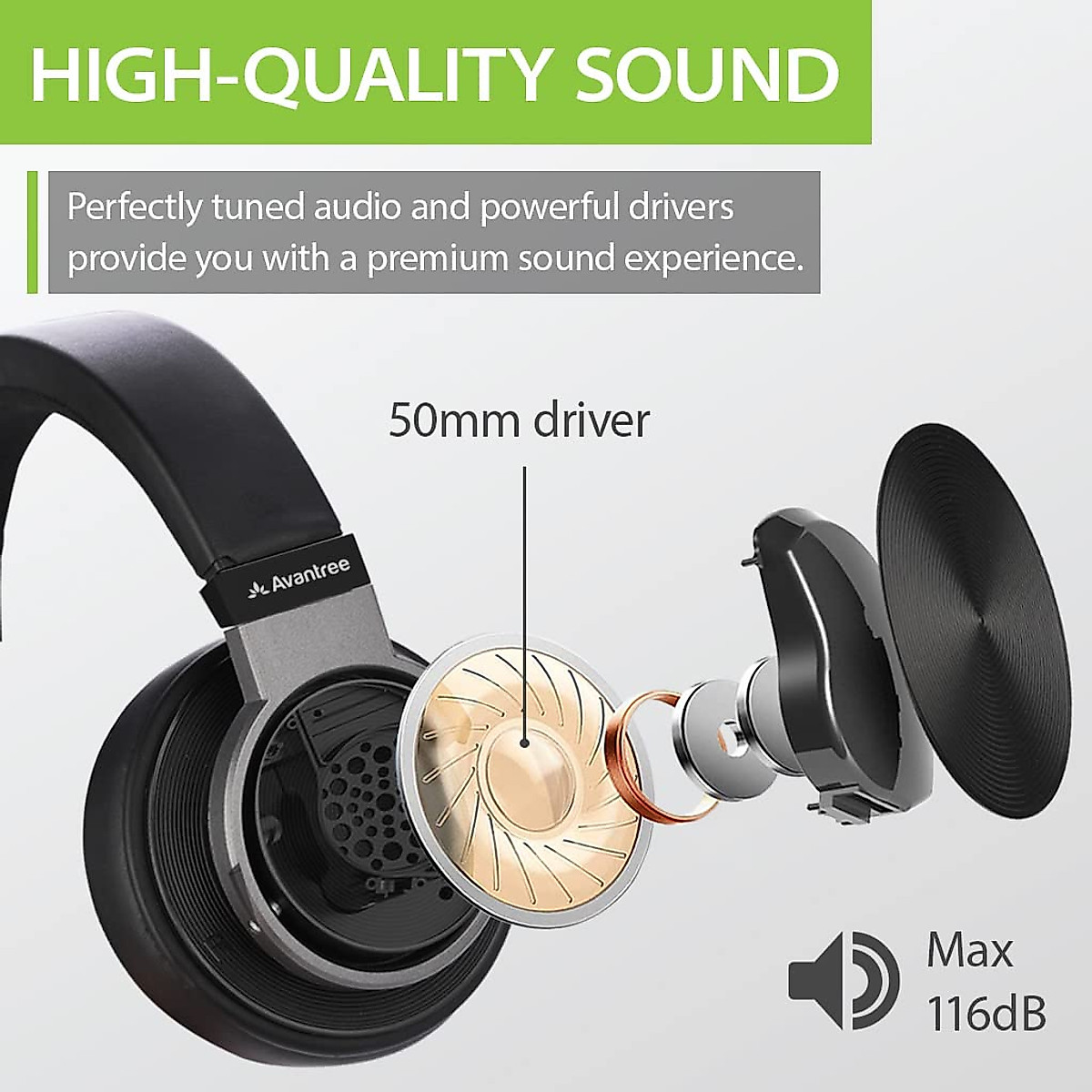 Avantree HF049 Extra Long Coiled Cord Over Ear Wired Headphones for TV (Without Volume Control) and PC, 3.5mm AUX 16ft / 5M Extended Cable with Clip, 50mm Drivers High-Precision Sound, 6.35mm Adapter