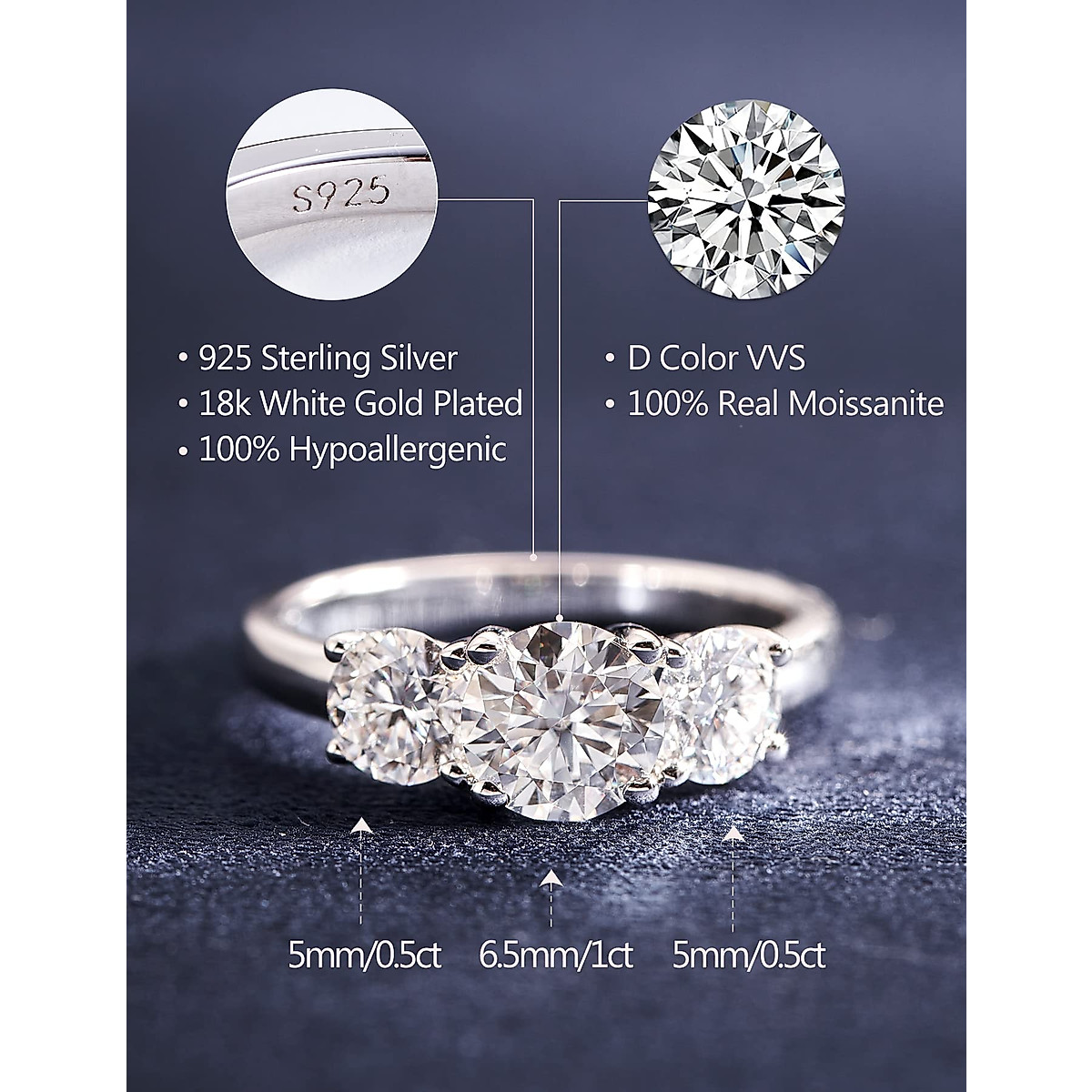 IMOLOVE Moissanite Engagement Ring,Moissanite Rings for Women Couples, 2CT Lab Created Simulated Round Diamond Engagement Rings Size 10