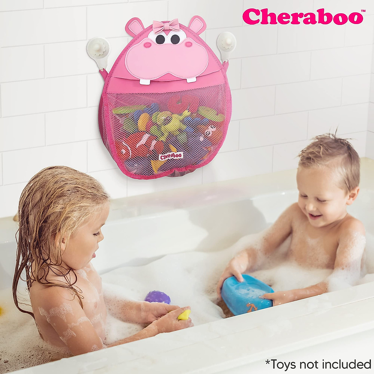 CHERABOO Bath Toy Storage, Hurley Hippo Bath Toy Holder, Bath Toys for Toddlers 1-3, Bathroom Toy Storage, Bathtub Organizers and Storage, Bath Toy Basket, Bath Toy Organizer