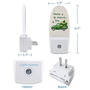 RisQiten St. Patrick's Day Night Light, LED Plug in Night Light, Green Truck and Lucky Clover Gold Night Lights with Dusk to Dawn Sensor Decorative Kids/Adults Nightlight for Bedroom Bathroom