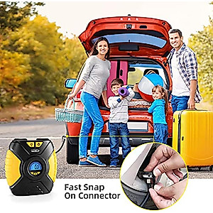 WindGallop Digital Car Tire Inflator Portable Air Compressor for Car Tire Pump Automatic 12v Electric Car Air Pump for Car Tires with Tire Pressure Gauge Valve Adaptors LED Light Yellow