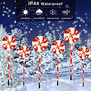 RAYNEL 6 Pack Christmas Pathway Lights Outdoor, 28" 120 LED Lollipop Peppermint Pathway Lights, Candy Cane Christmas Decorations with 8 Lighting Modes for Xmas Holiday Patio Yard Lawn Garden