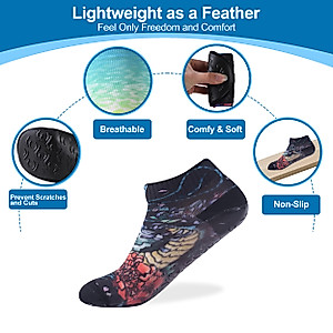 RANDY SUN Unisex Quick-Dry Sand Not Waterproof Socks, Barefoot Shoes for Summer Fun Surf Swim Yoga Exercise Water Sport Protect Against Hot Sand and Shells (1 Pair Black Red Printed Low Cut S)