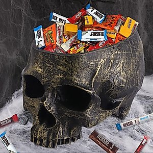 Halloween Skull Candy Dish- Deep Skull Head Halloween Candy Bowl Holder Artificial Resin Skulls Decor Indoor Outdoor Table Centerpieces Flower Pot Plant Office Pen Holder Desktop Ornaments - Bronze