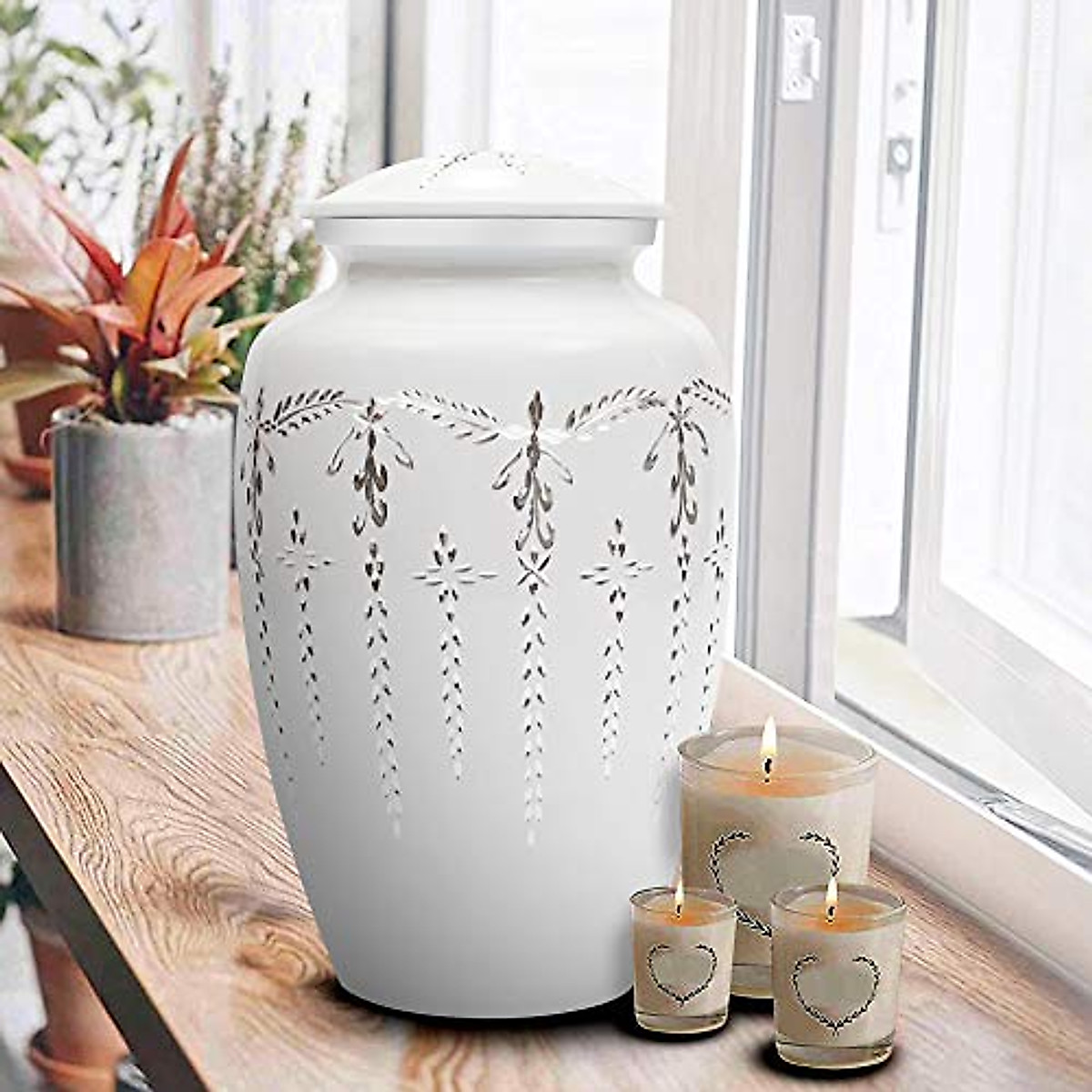 Urn for Human Ashes Adult ,Adult Urn Funeral ,Large Urn for Human Ashes, Creamation Urn Human Ashes,A Beautiful Urn for Your Loved Ones Remains,Diamond Cut- Measurement 10x7 White/Silver