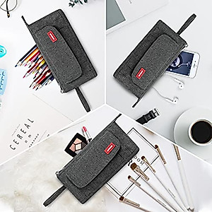 Big Capacity Pencil Case Large Pen Pouch Bag Office College School Travel Organizer Stationery Pouch Zipper Pencil Holder with Easy Grip Handle (Grey)