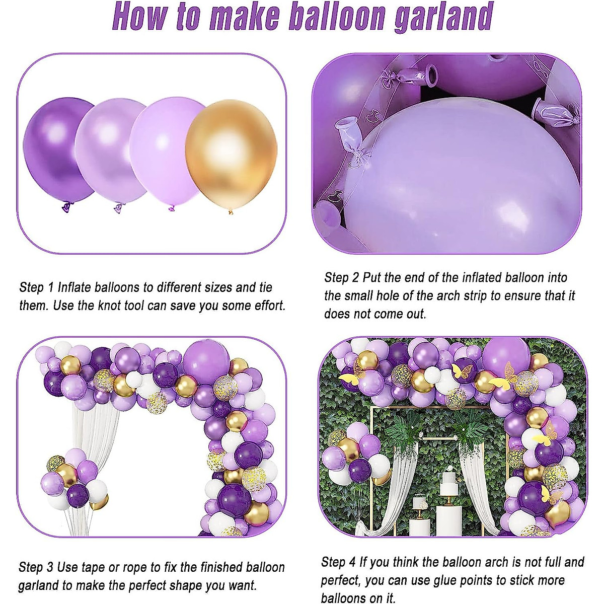 Ouddy Party Purple Balloons Garland Arch Kit,152Pcs Light Pastel Purple Gold Balloon Confetti Metallic Balloons for Baby Shower Wedding Mothers Day Purple Butterfly Birthday Party Decorations Supplies