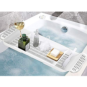 Home-X Expandable Bath Shelf, Adjustable Plastic Bathtub Caddy, Luxury Bathroom Tray 21 – 30”