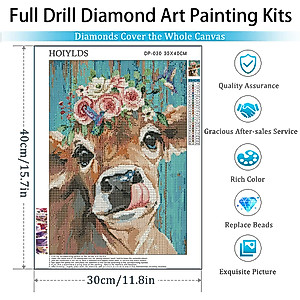 Cow Diamond Art Painting Kits for Adults - Round Full Drill Diamond Dots Paintings for Beginners, 5D Paint with Diamonds Pictures Gem Art Painting Kits DIY Adult Crafts Diamond Art Project Kits