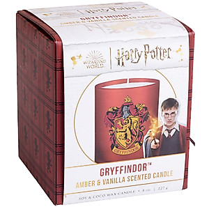 Harry Potter Gryffindor Candle, Large 8 oz - Amber & Vanilla Scented - Soy and Coco Wax in Glass Votive - Christmas Hogwarts House Gift for Teens, Men, Women, Adults