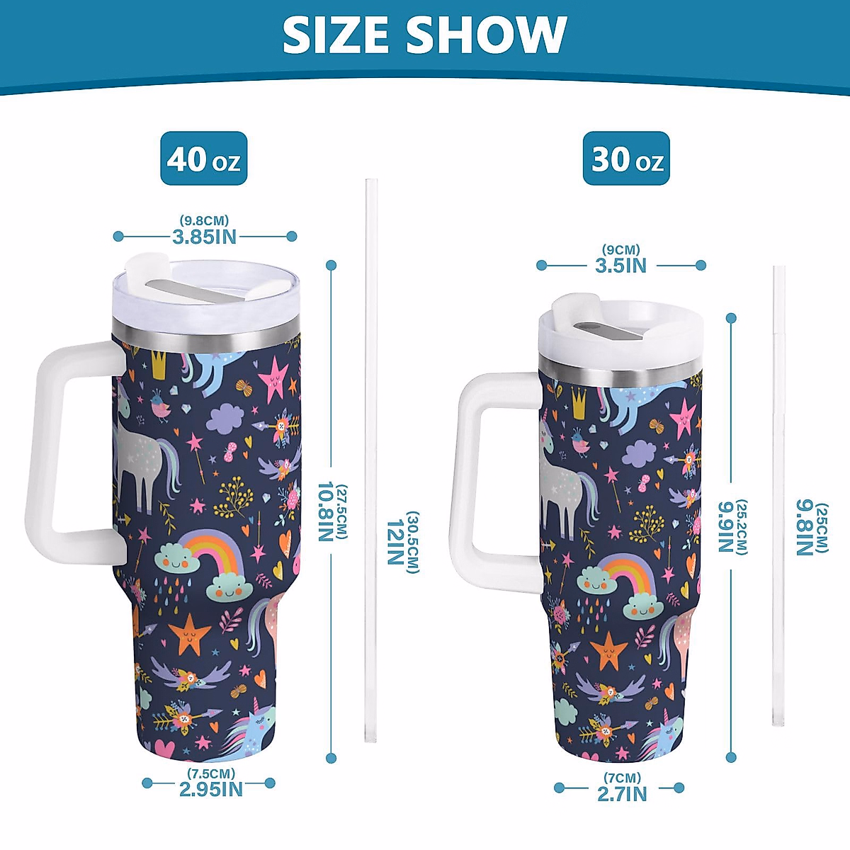 MCHIVER Unicorns 40 oz Tumbler with Handle and Straw Stainless Steel Vacuum Water Bottle Leak-proof Travel Coffee Mug Insulated Water Bottle for Office Car Home