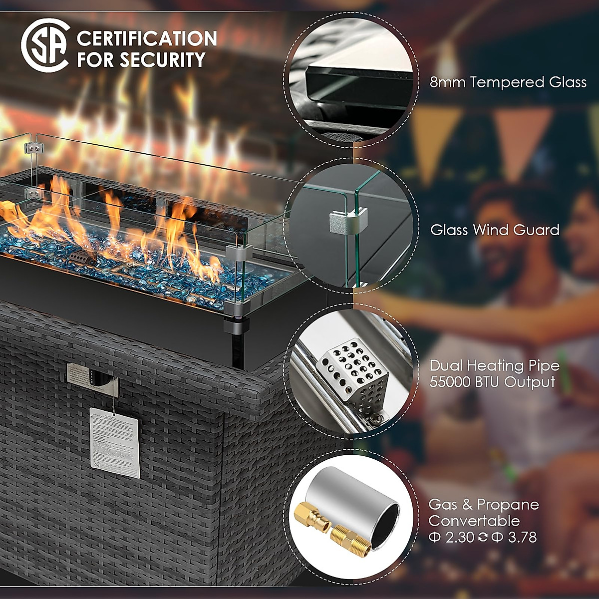 RADIATA PE Wicker Patio Furniture Set Sectional High Back Large Size Sofa Sets with Propane Fire Pit Table 55000 BTU Balcony Rattan Lounge Conversation Sets for Outdoor (17 Pieces,Light Gray)