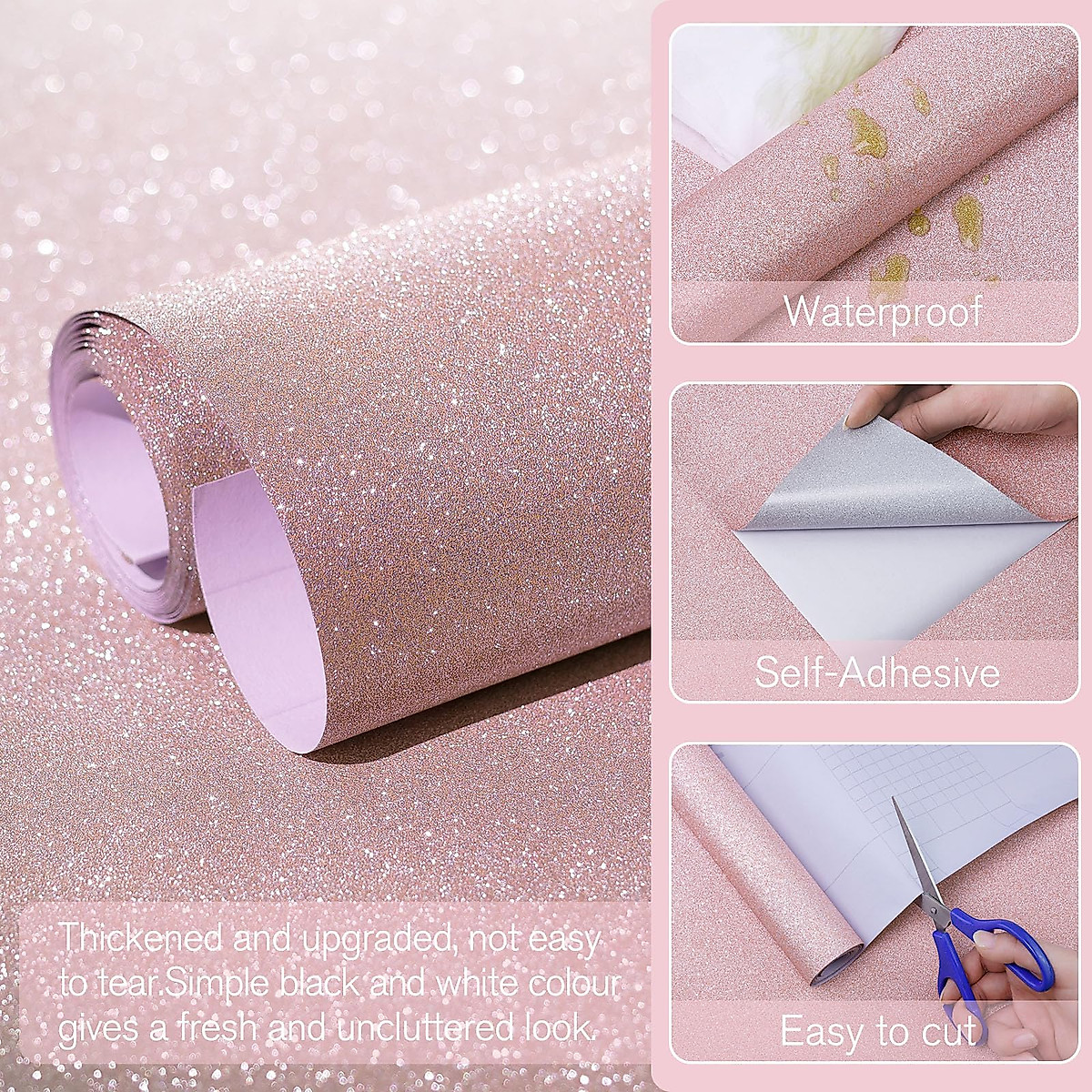 Qianglive Glitter Pink Contact Paper 17.3"×120" Self Adhesive Sparkly Pink Peel and Stick Wallpaper Bling Flash Wallpaper for Cabinet DIY Decoration