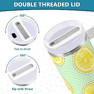 DIGTIA Stainless Steel Insulated Tumbler w/Handle & Straw, Lemons Yellow Double Wall Vacuum Travel Coffee Mug Cup w/Lid, Leak-Proof Sports Fruit Water Bottle,30oz
