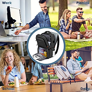 Lunch Backpack, Insulated Cooler Backpack Lunch Box for Men Women, 15.6 Inches RFID Blocking Laptop Backpack with USB Port, Water Resistant Leak-proof Lunch Bag for Work School Picnics Hiking Black