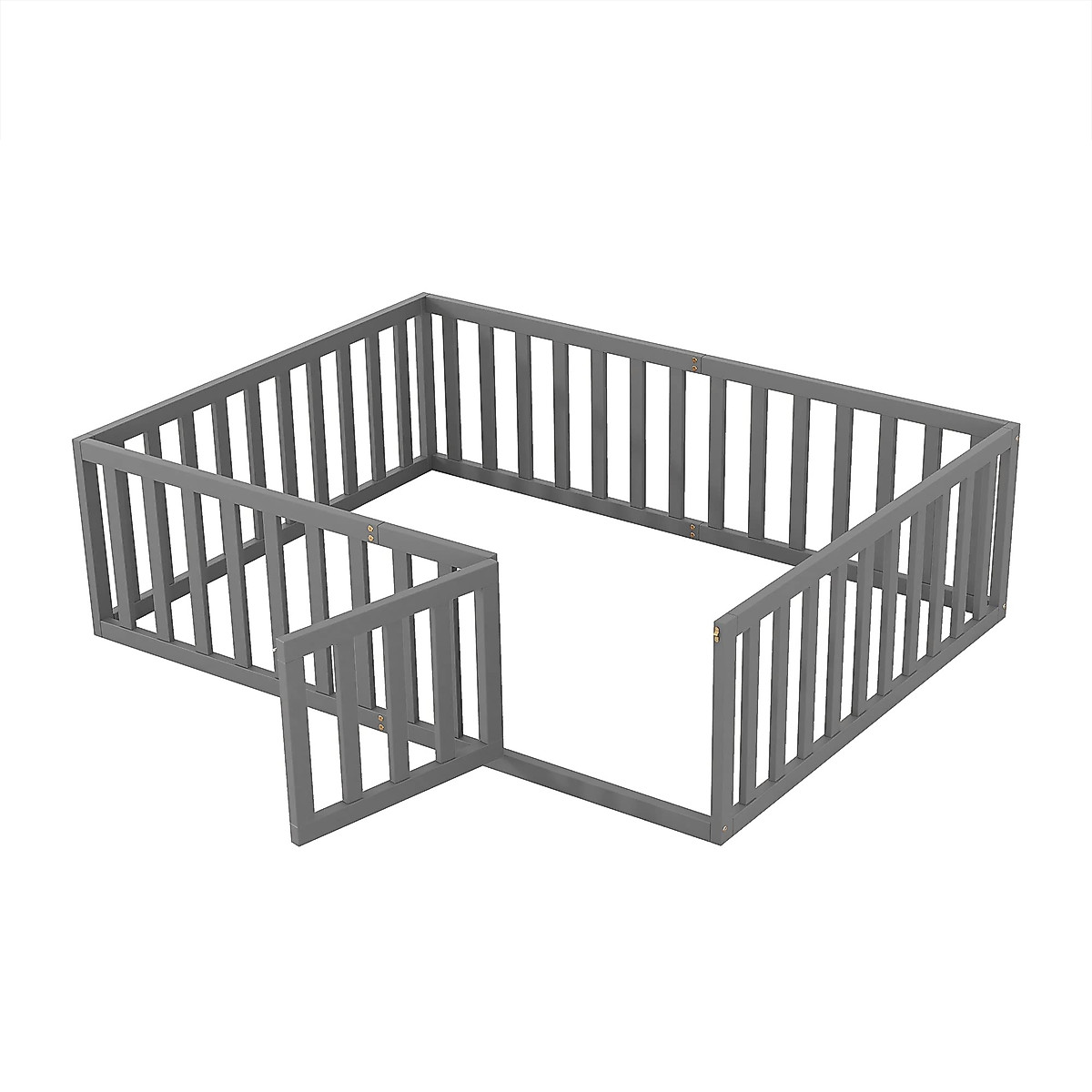 Harper & Bright Designs Full Floor Bed for Kids, Montessori Bed Frame with Guardrails and Door, Wooden Floor Full Bed for Kids, Boys Girls (Full Size, Gray)