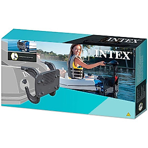 INTEX 12 Volt 8 Speed Transom Trolling Motor Bundled with Motor Mount Kit and Mariner 4 Person Inflatable Fishing Boat & Accessories Set